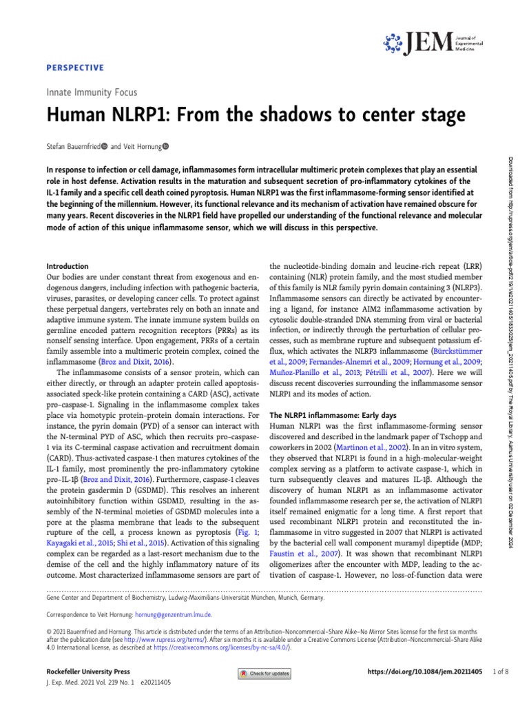 Human NLRP1 Inflammasome Insights | PDF | Immune System | Ubiquitin