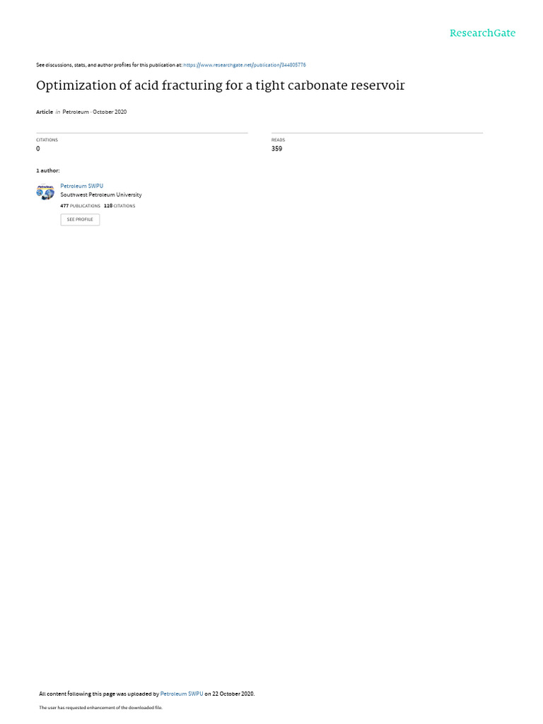 Optimization of Acid Fracturing For A Tight Carbonate Reservoi - 2020 - Petroleu | PDF ...