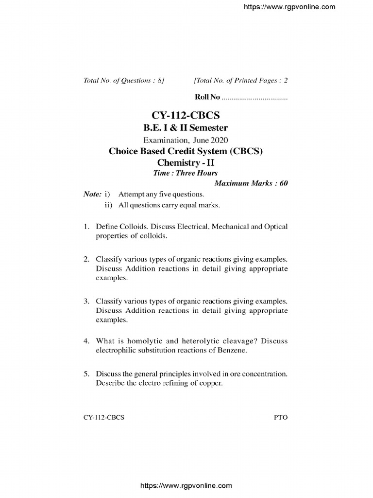 Cy 112 Chemistry 2 Jun 2020 | PDF
