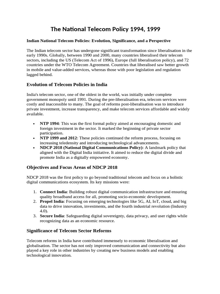 Evolution of India's Telecom Policies | PDF | Telecommunications | Policy