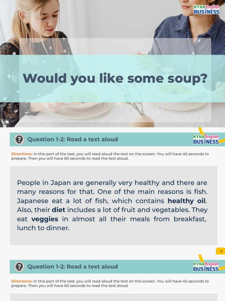 SPEAK BE - Beginner 1 - LC6 (1) - Would You Like Some Soup | PDF | Lunch | Meal