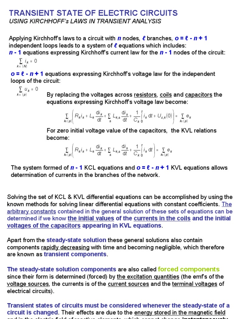 Transient State of Electric Circuits: Using Kirchhoff'S Laws in Transient Analysis | Download ...