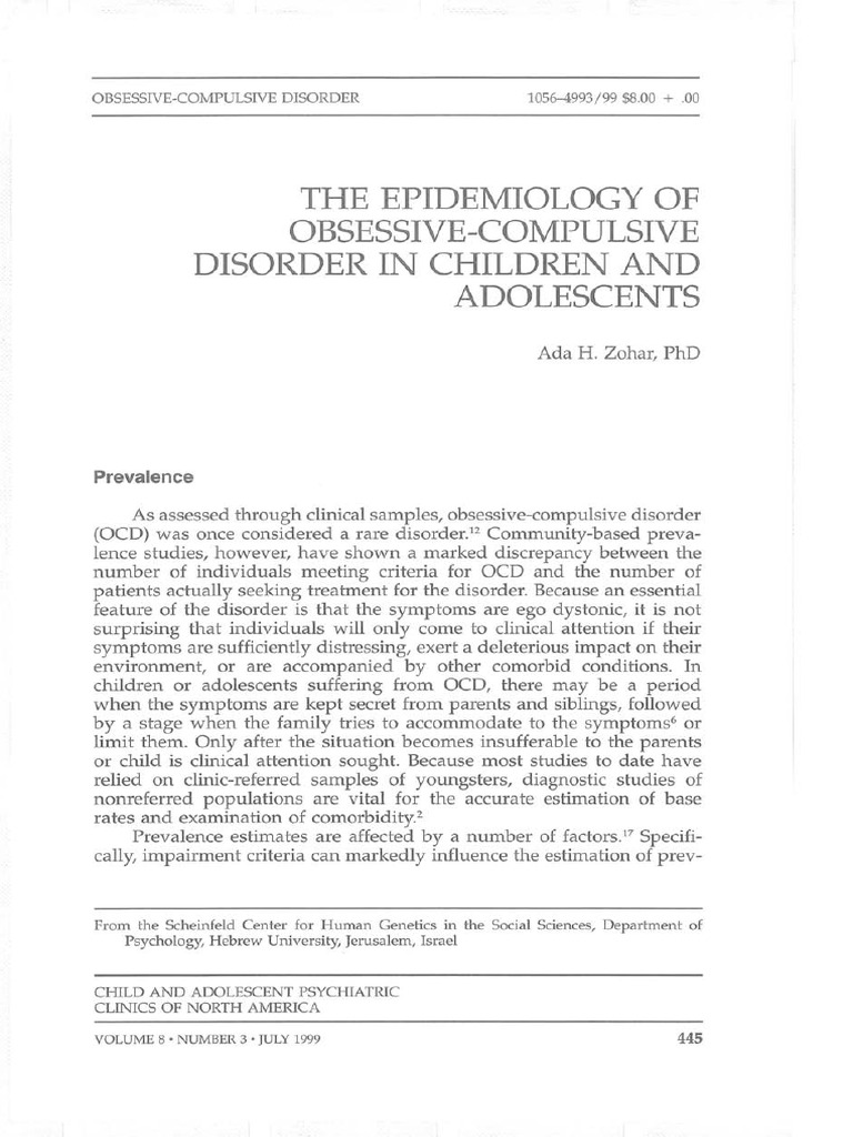 The Epidemiology of Obsessive-Compulsive Disorder in Children and Adolescents | PDF