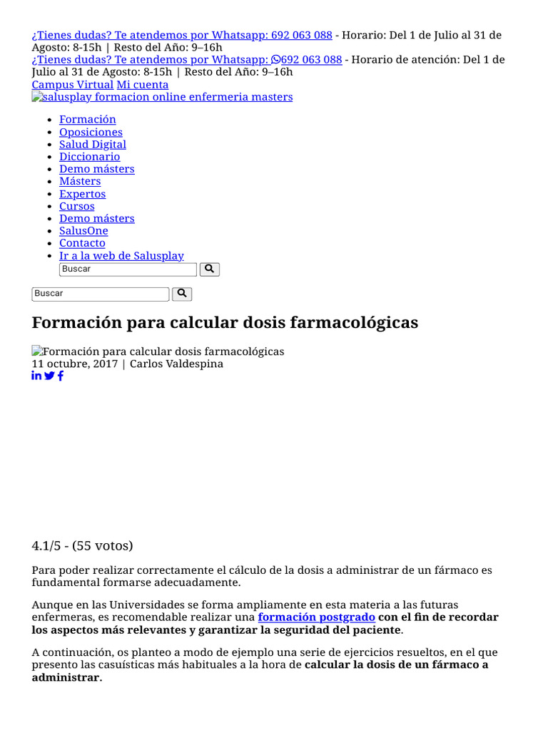 Formación en Cálculo de Dosis Farmacológicas | PDF | Concentración ...