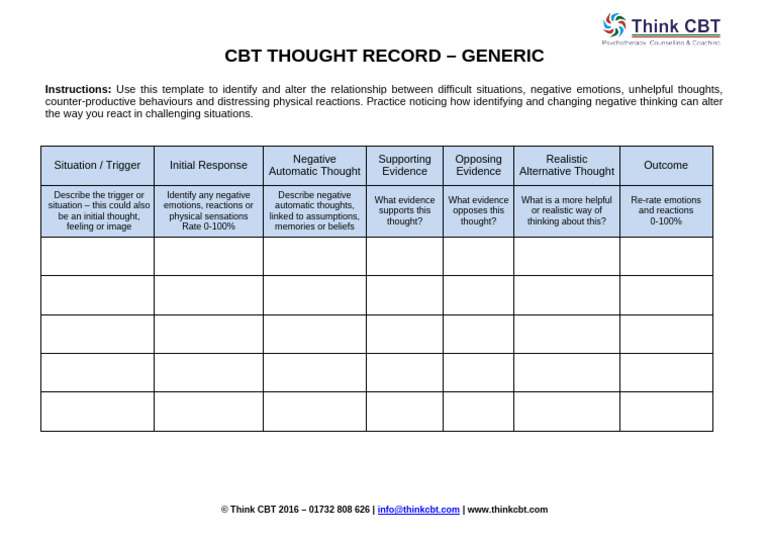 CBT Thought Record Template | PDF