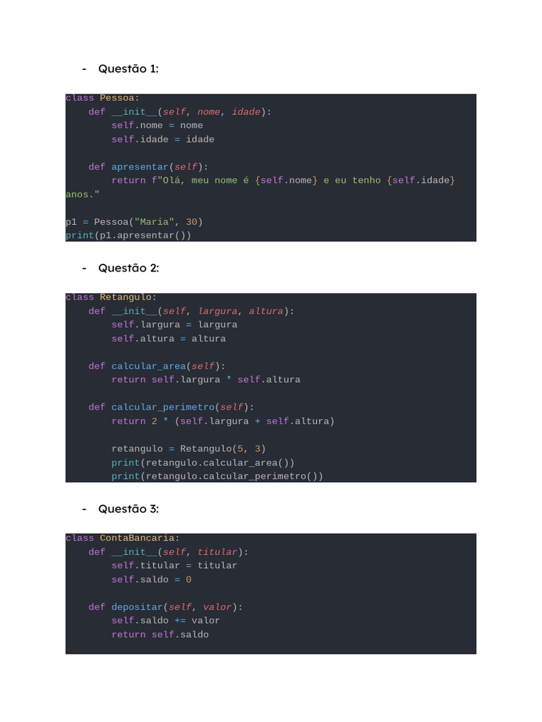 Exemplos de Classes em Python | PDF
