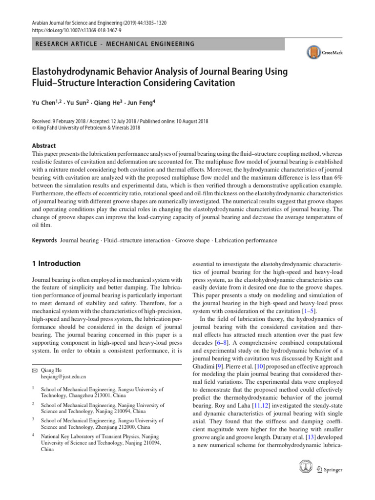 14. Elastohydrodynamic Behavior Analysis of Journal Bearing Using Fluid–Structure Interaction ...