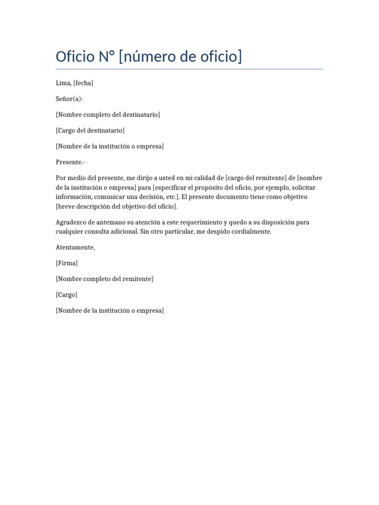 Modelo Oficio Simple Peru Word | PDF