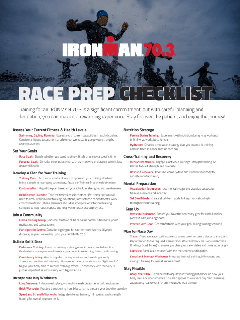 IRONMAN - 70 - 3 - Pre Race Checklist | PDF | Strength Training ...