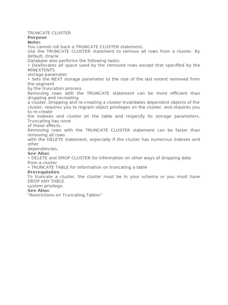 Truncate Cluster | PDF