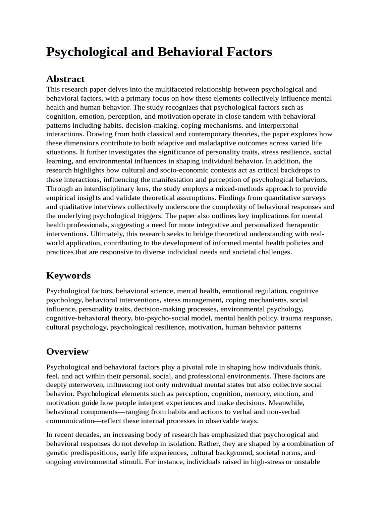 Psychological and Behavioral Factors | PDF | Psychology | Behaviorism