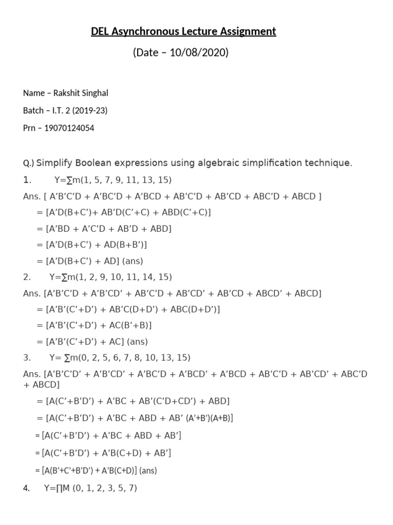 DEL Asynchronous Lecture Assignment (10!08!2020) | PDF