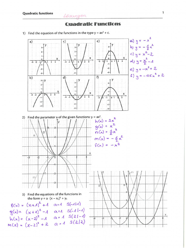 Quadratic Functions Solutions Pdf