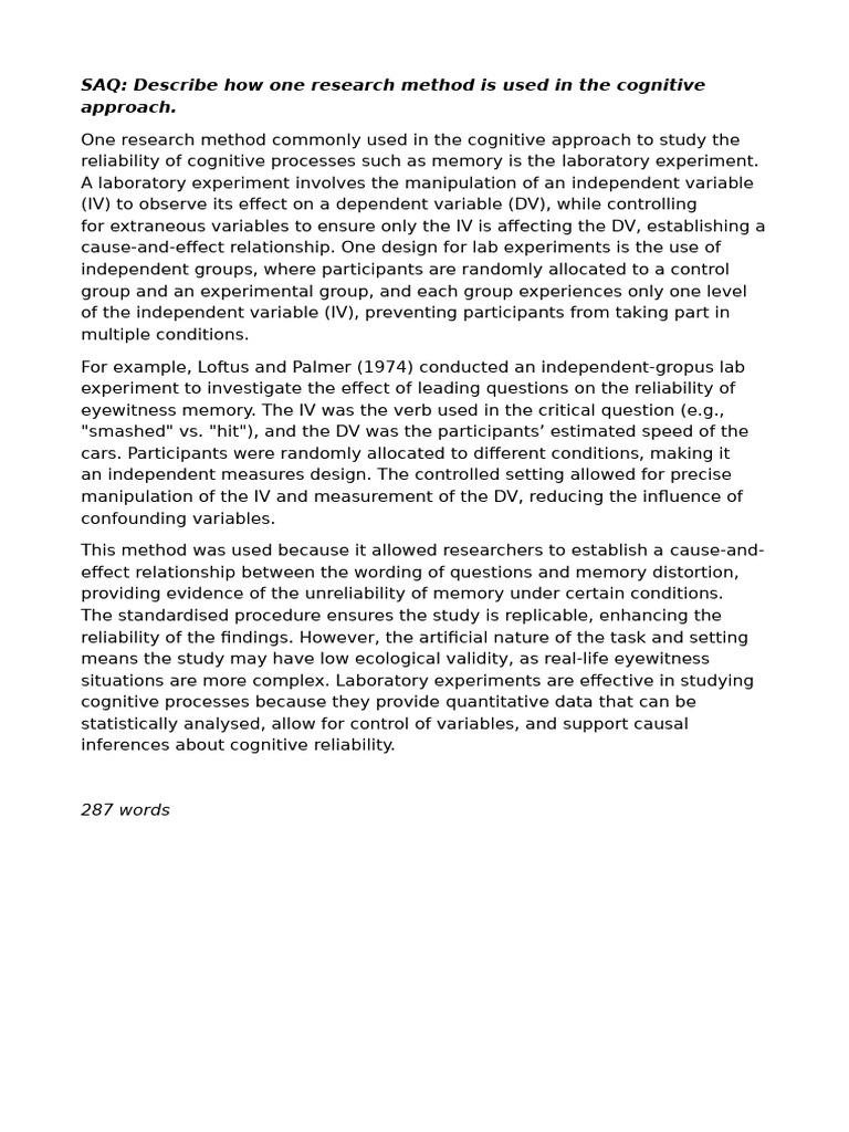 SAQ RM Cognitive Approach | PDF