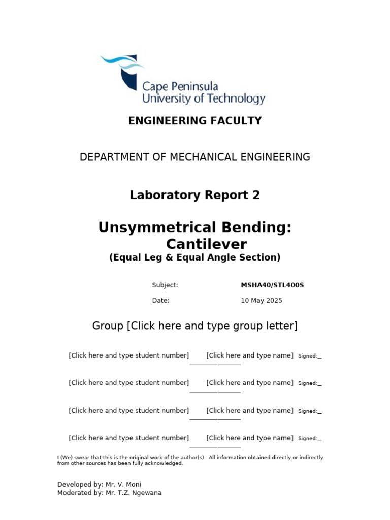 Unsymmetrical Bending Lab Report | PDF | Beam (Structure) | Bending