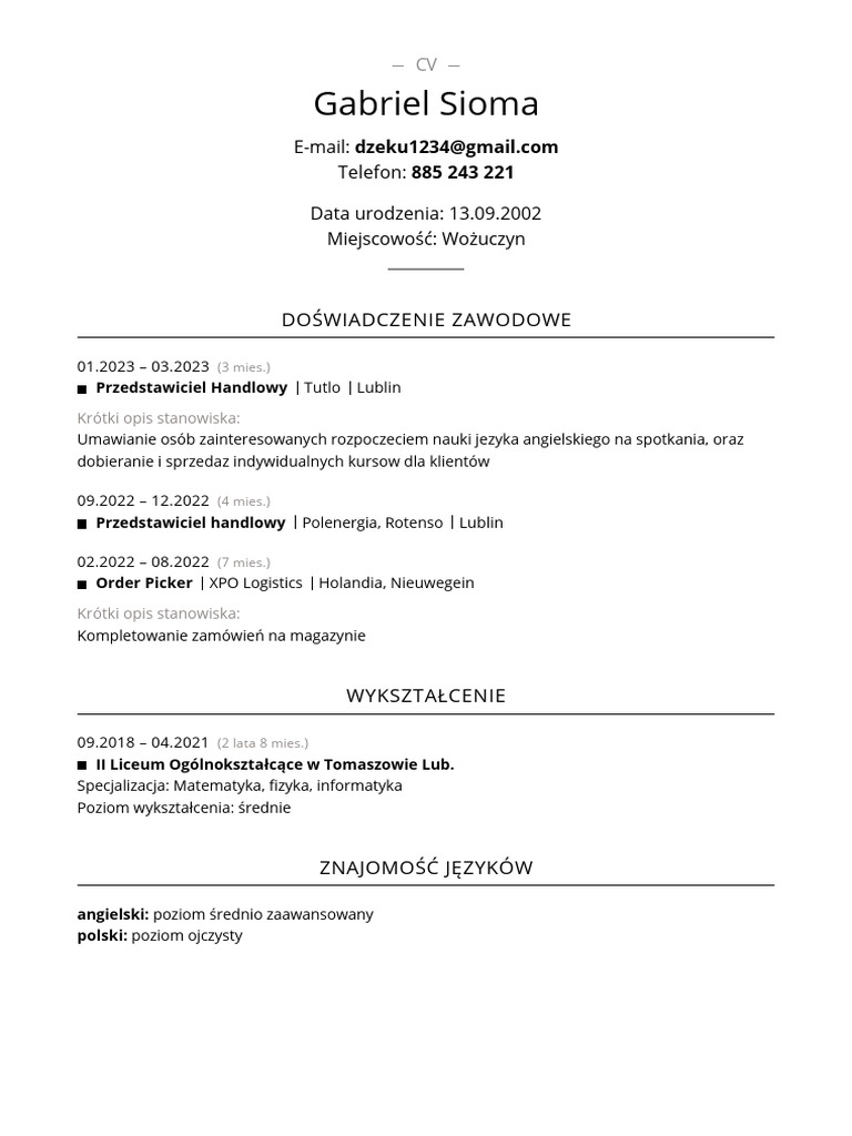 Gabriel Sioma CV | PDF