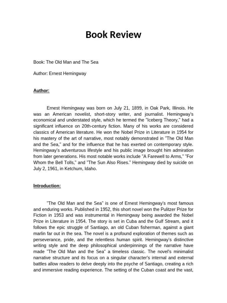 Book Review The Old Man and The Sea Detailed | PDF | Ernest Hemingway
