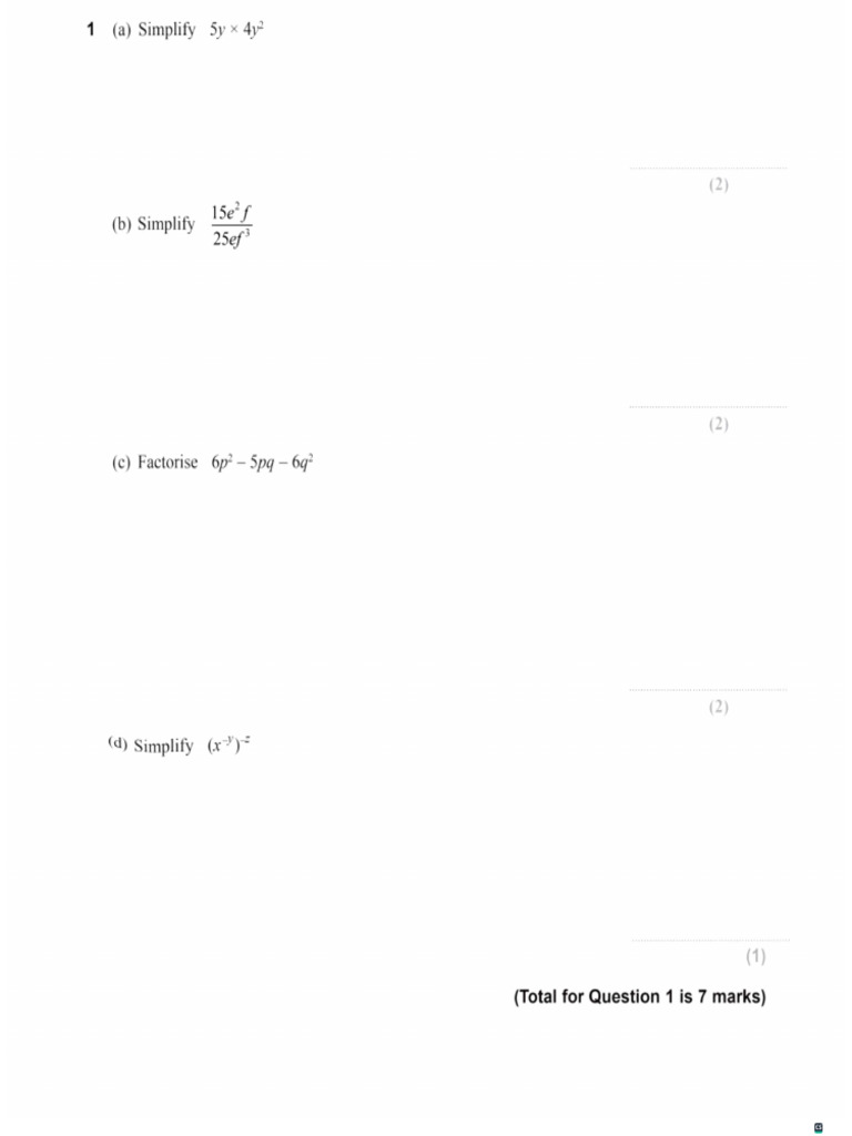 Expansion and Factorisation Revision Worksheet 3 | PDF
