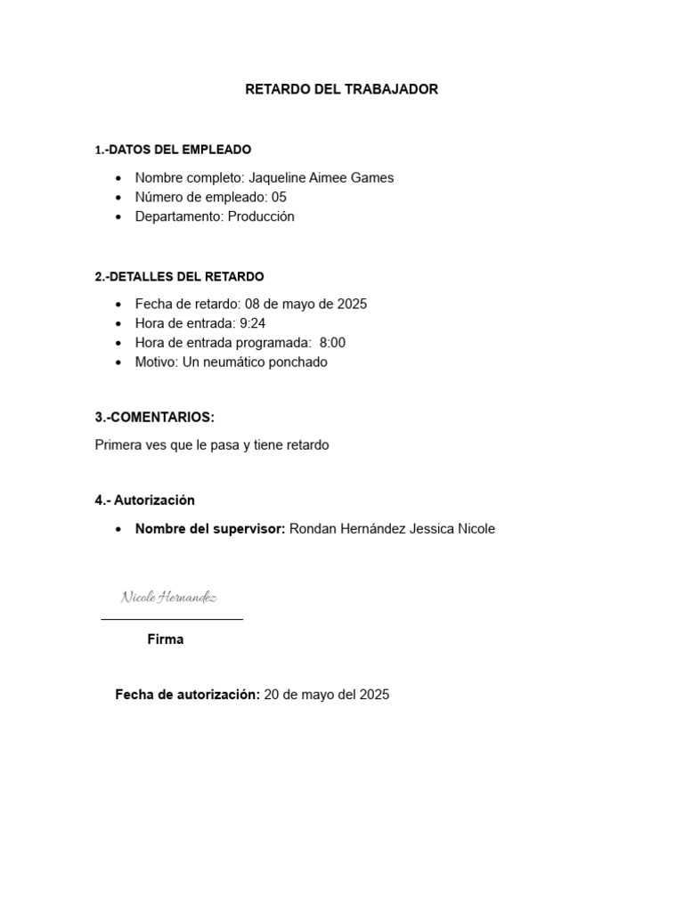 Retardo Del Trabajador - Signed | PDF