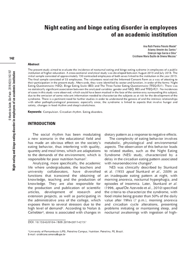 Transtorno comer noturno | PDF | Sleep | Likert Scale