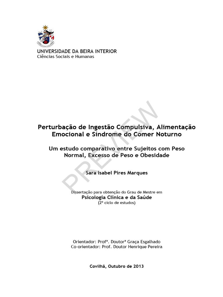 Transtorno Comer Noturno | PDF | Obesidade | Peso corporal humano