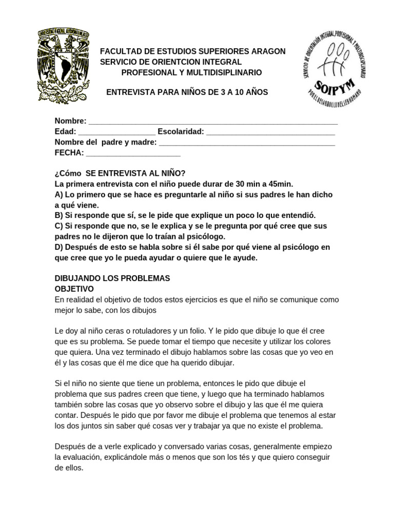 Entrevista Niños-Adolescentes de 3 A 10 | PDF