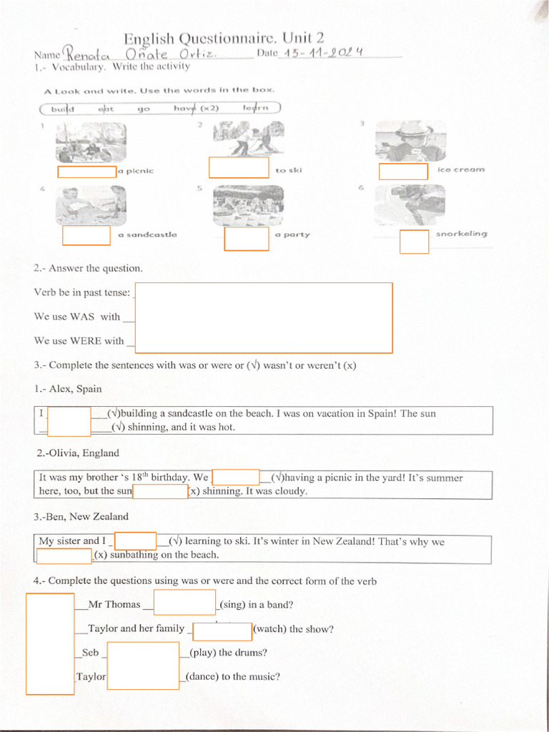 English Questionnaire. Unit 2 | PDF