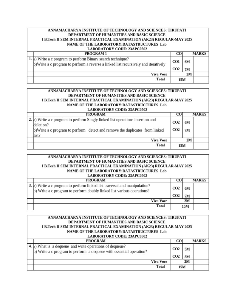 I Ii Ds Interna Lab Question Paper Pdf Algorithms Computer Programming