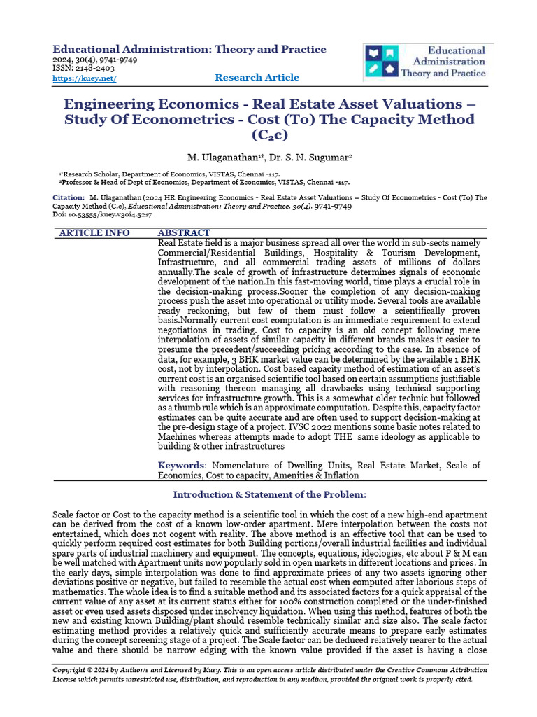 Cost to Capacity Method in Real Estate | PDF | Room | Valuation (Finance)