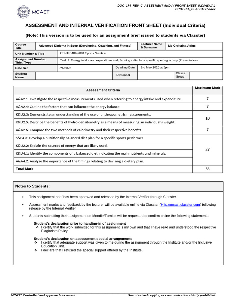 SPT4.2 Sports Nutrition Task 2 v2 | PDF | Diet (Nutrition) | Diet ...