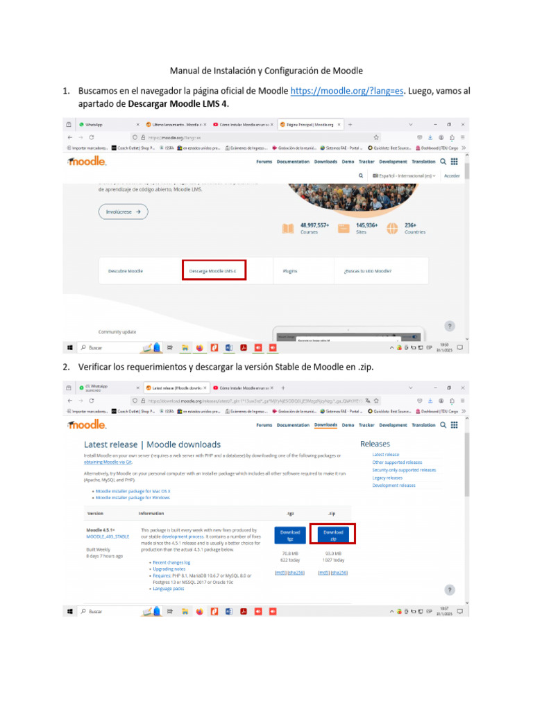 Manual de Instalación y Configuración de Moodle | PDF | Mi sql | Moodle