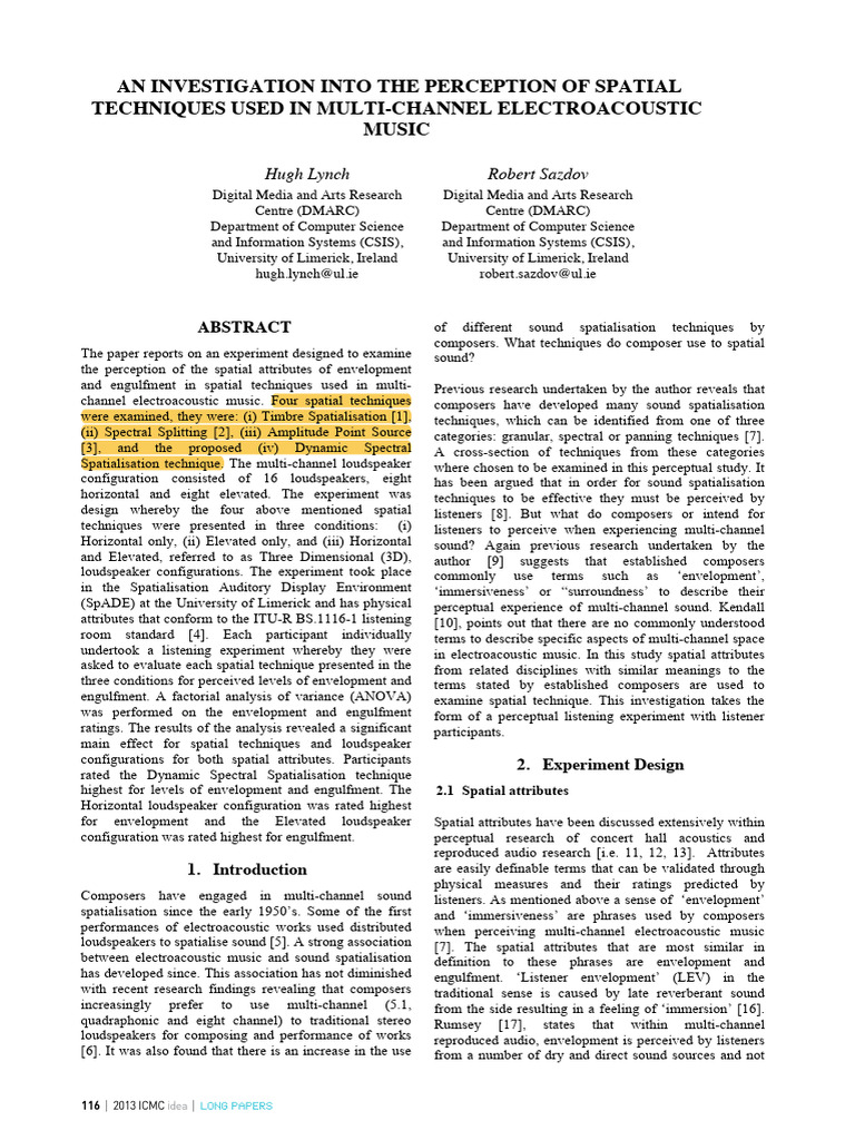 Investigation Into the Perception of Spatial Techniques Used | PDF | Loudspeaker | Sound