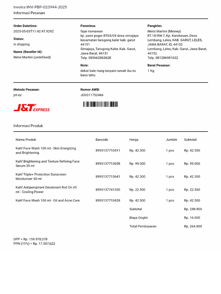 Invoice INV PBP 023944 2025 | PDF