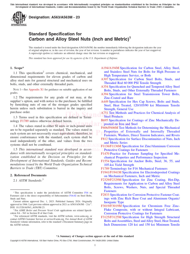 ASTM A563/A563M-23 Specification | PDF | Screw | Nut (Hardware)