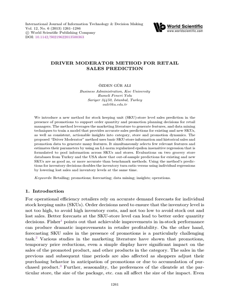 Driver Moderator Method For Retail Sales Predictio | PDF | Forecasting ...