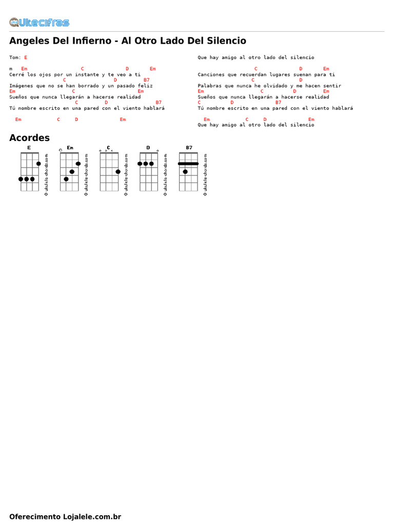Angeles Del Infierno - Al Otro Lado Del Silencio (Uke Cifras) | PDF
