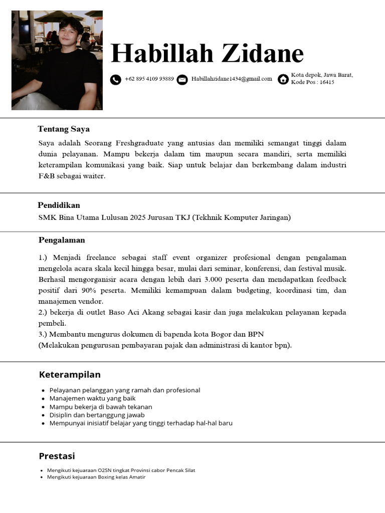 CV Resume Habillah Zidane PDF | PDF