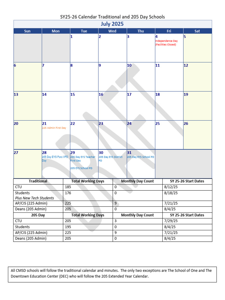 SY 2025 - 26 Calendar Traditional - 205 Day Schools | PDF ...