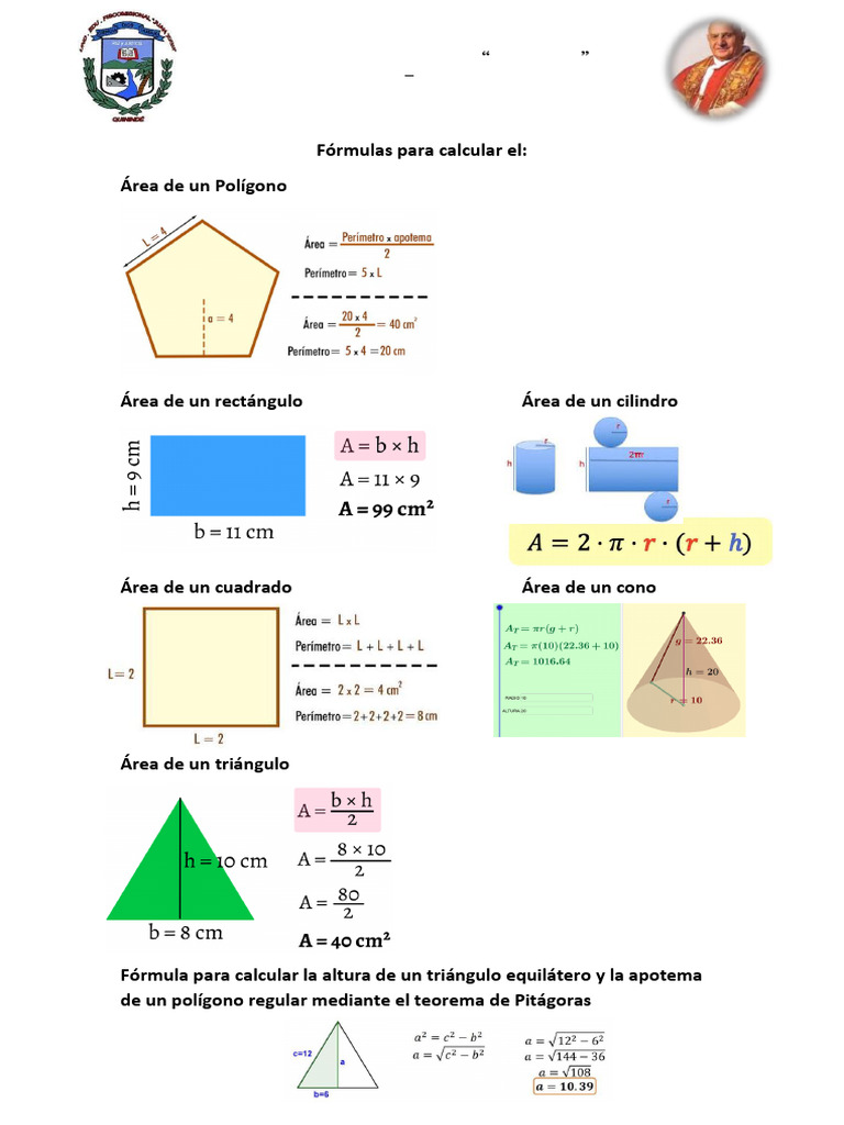 Fórmulas para calcular el area (2) | PDF