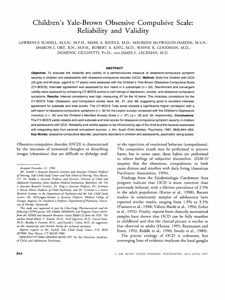 Children's Yale-Brown Obsessive Compulsive Scale | PDF | Obsessive ...