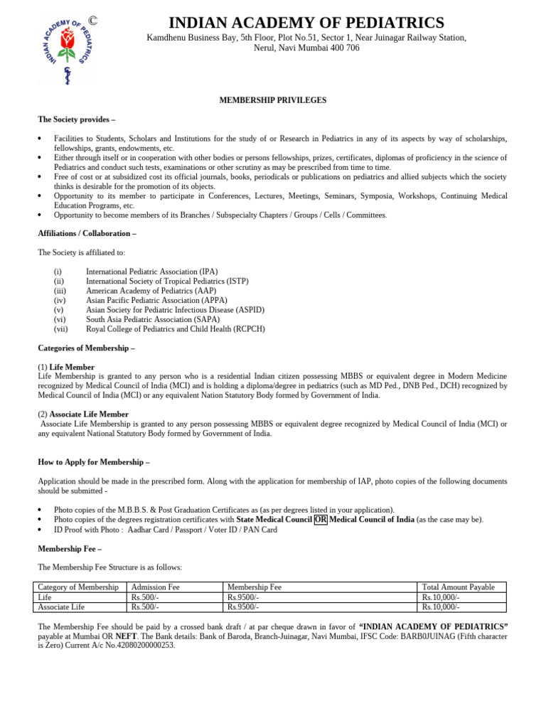 Membership Application Form of Iap 2020 2 | PDF | Pediatrics | Medicine