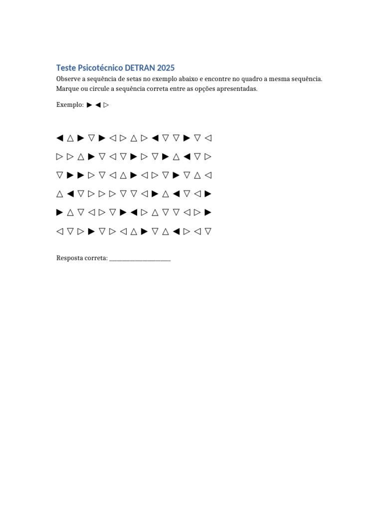 Teste Psicotecnico Detran2025 Editavel | PDF