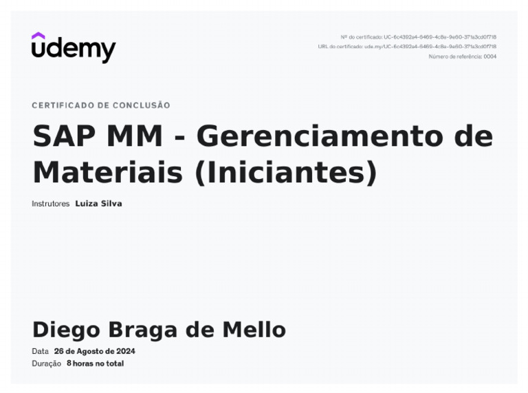 Certificado Curso SAP MM - Gerenciamento de Materiais | PDF
