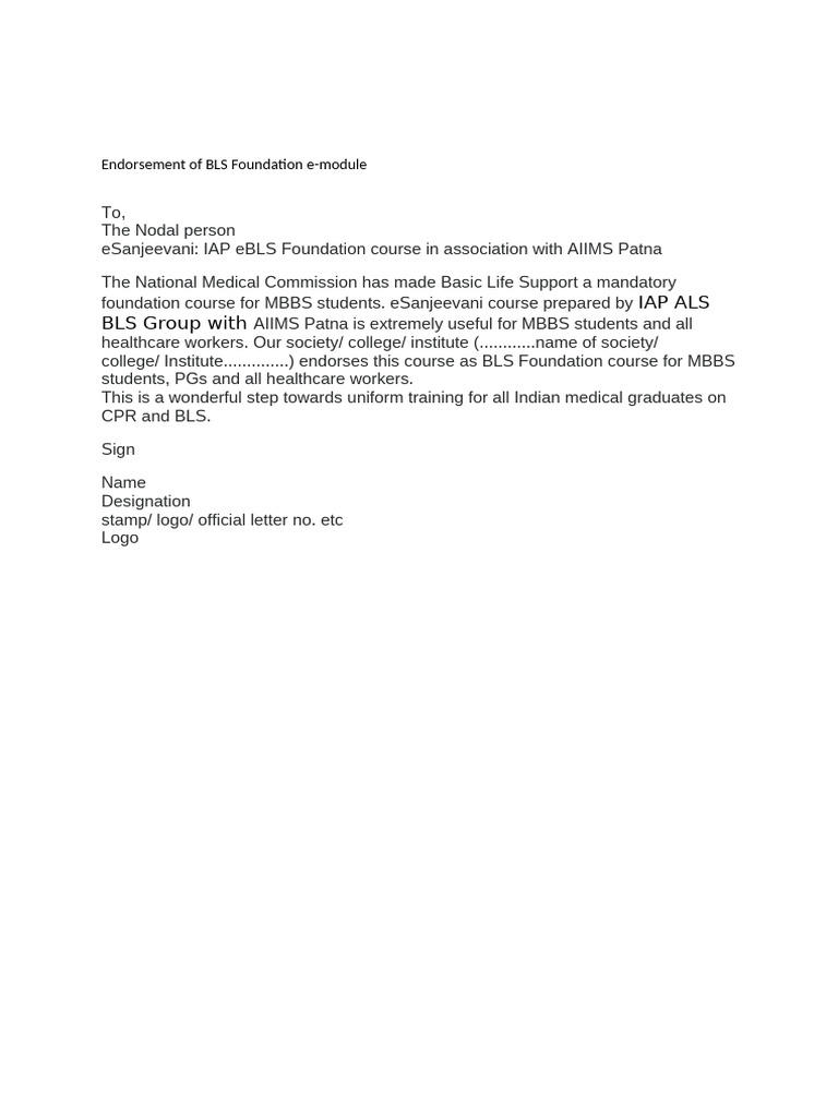 Endorsement of BLS Foundation e | PDF