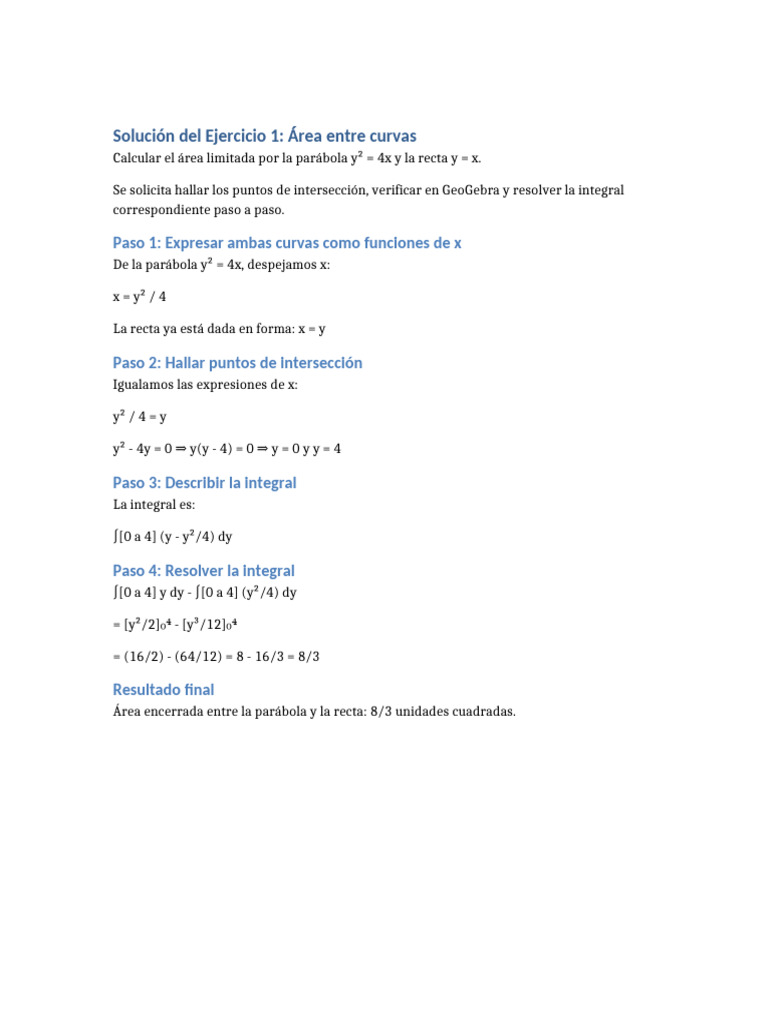 Ejercicio Area Parabola Vs Recta | PDF