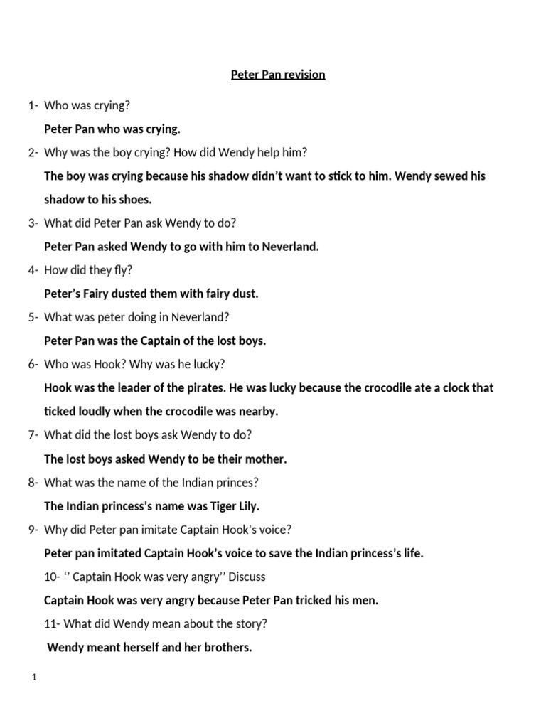 Peter Pan Revision (Answers) | PDF