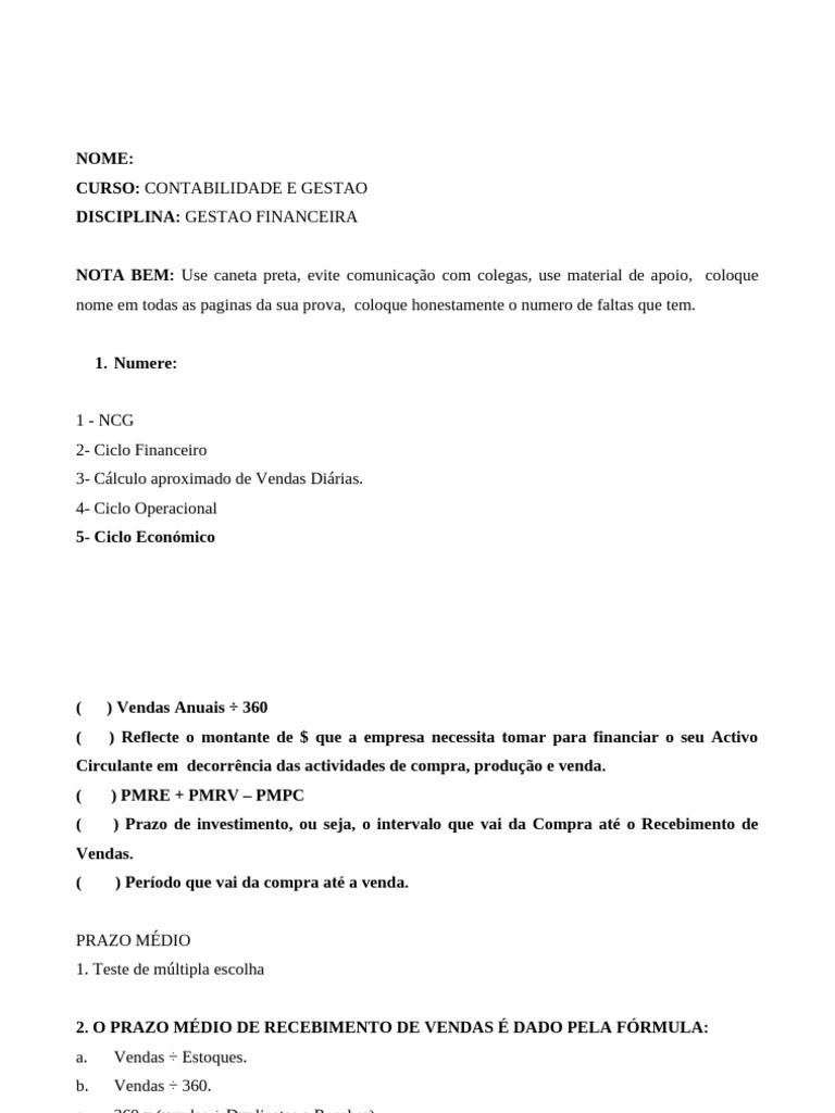 PROVA RECENTE GF GESTAO FINANCEIRA - Docx 2024 B | PDF | Contabilidade | Investimentos