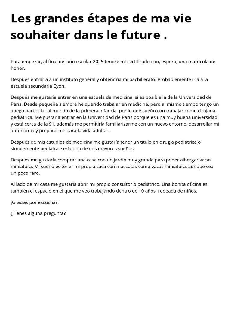 Les Grandes Étapes de Ma Vie Souhaiter Dans Le Future PDF | PDF