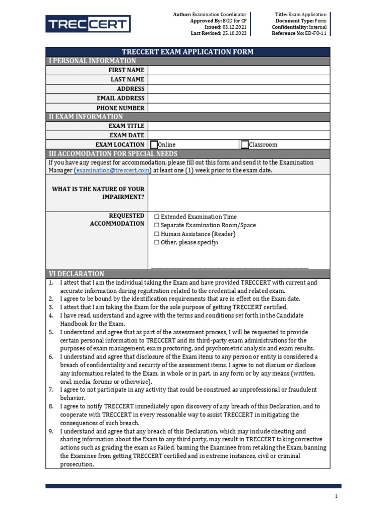 ED FO 11 Exam Application Form V1.3 Fillable 2 | PDF