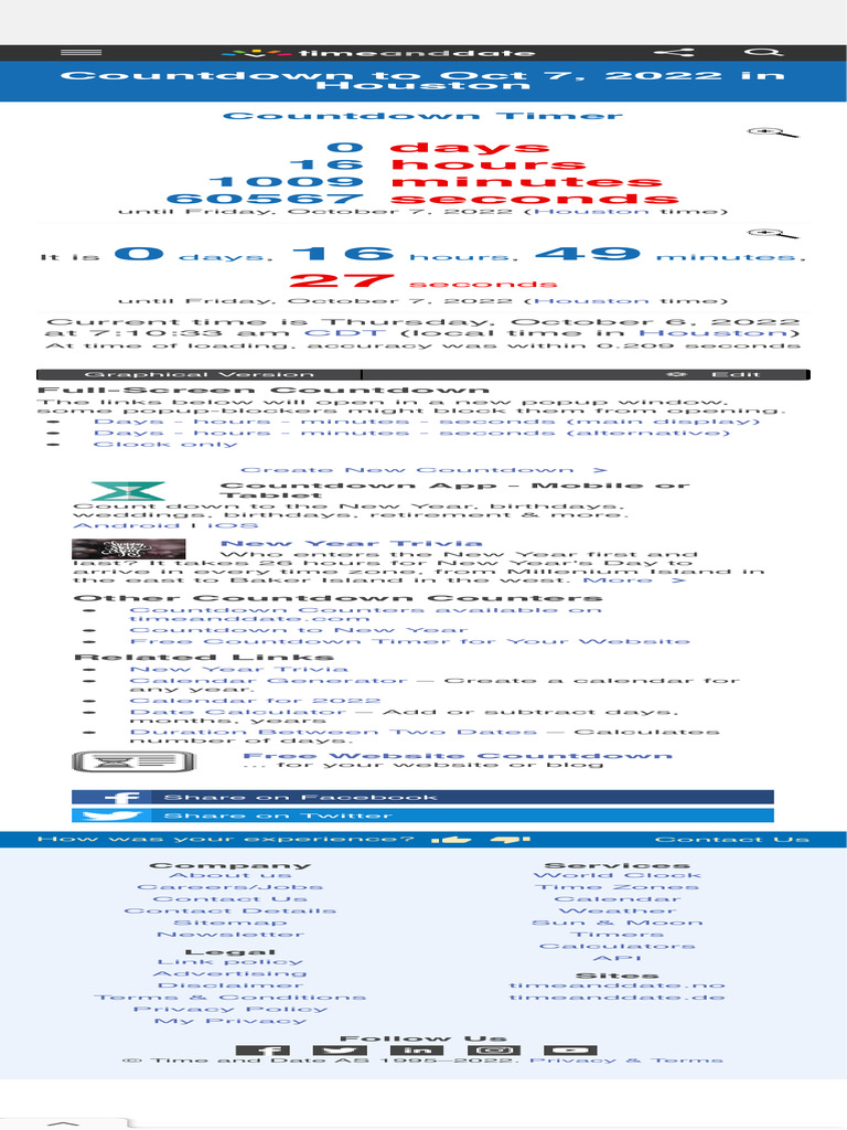 Countdown To Oct 7, 2022 in Houston | PDF | Timer | Mobile Computers